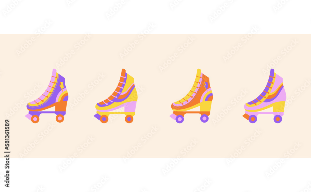 Poster with retro roller skates icon. Sport and disco. Groovy ...