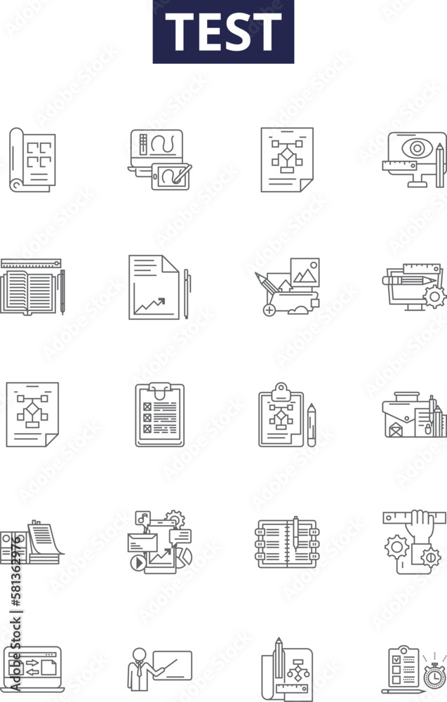 Test line vector icons and signs. Assessment, Quiz, Prototype ...