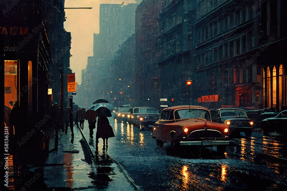 Scenes from the life of a city. streets in the rain. new york, 1950s ...