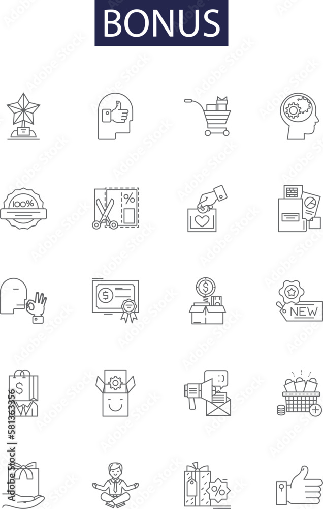 Bonus line vector icons and signs. Gratuity, Incentive, Tip, Payout ...