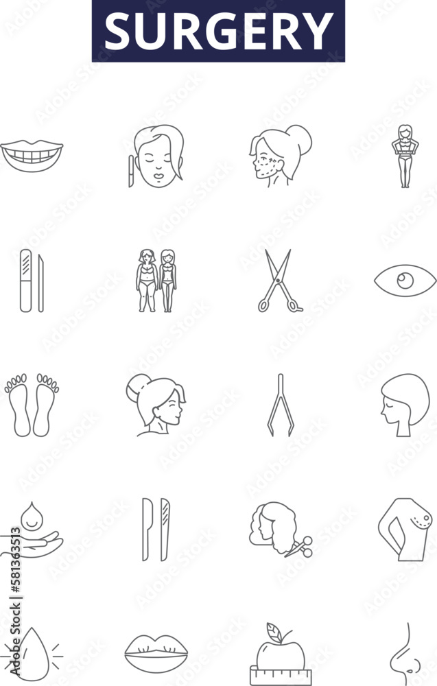 Surgery line vector icons and signs. Surgical, resect, graft, remove ...