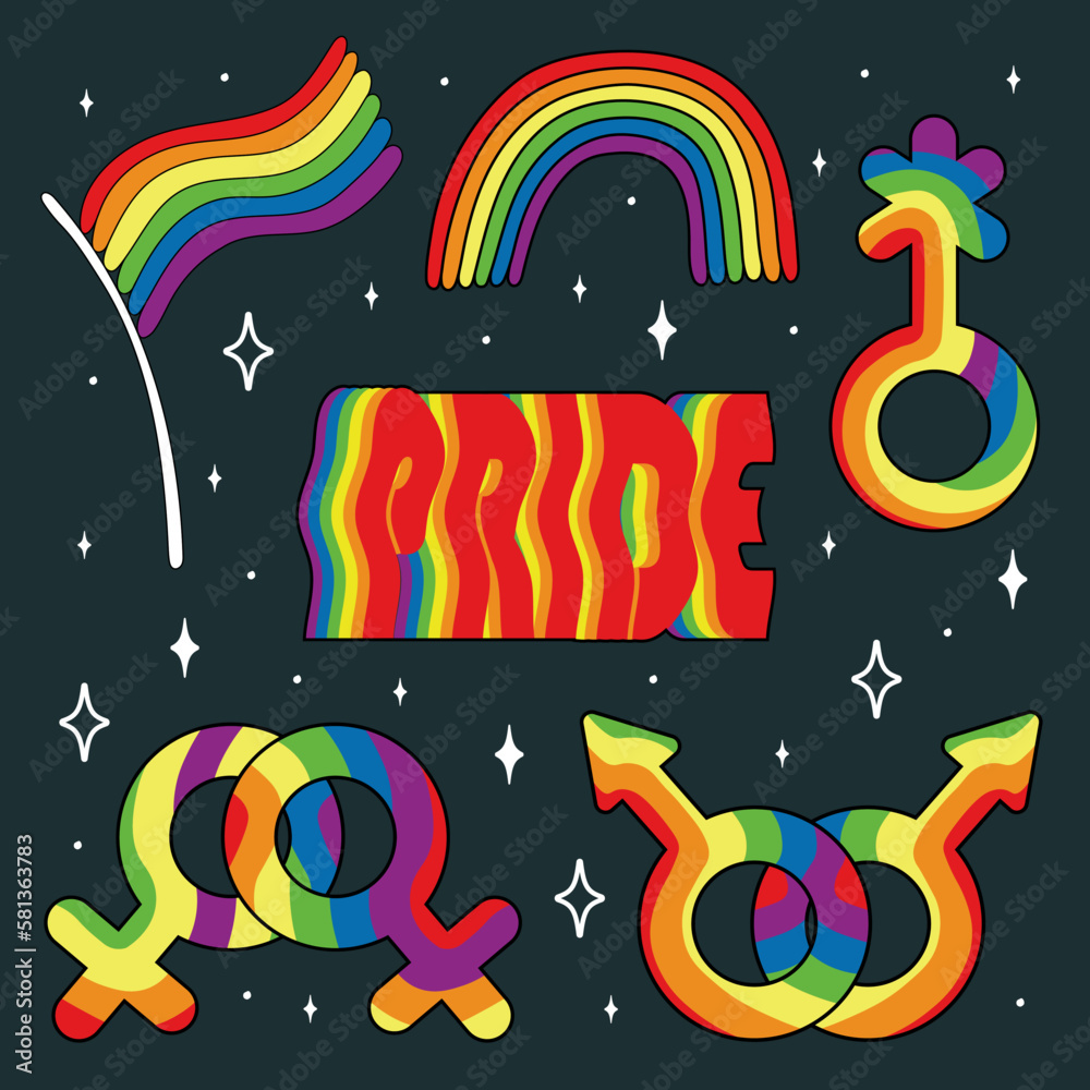 Set of LGBTQ community symbols. Pride month stickers. Sexual ...