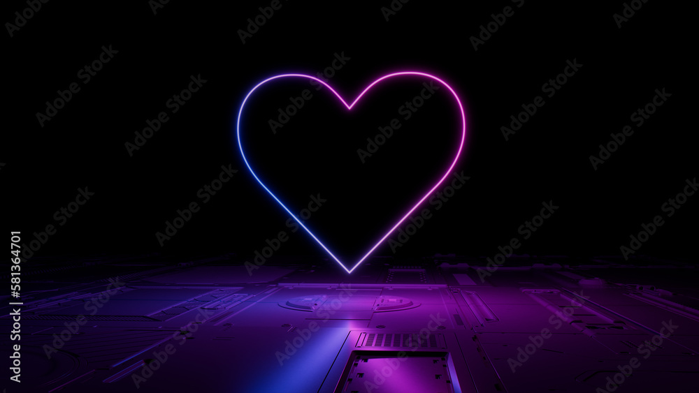 Pink and Blue Love Technology Concept with heart symbol as a neon light ...