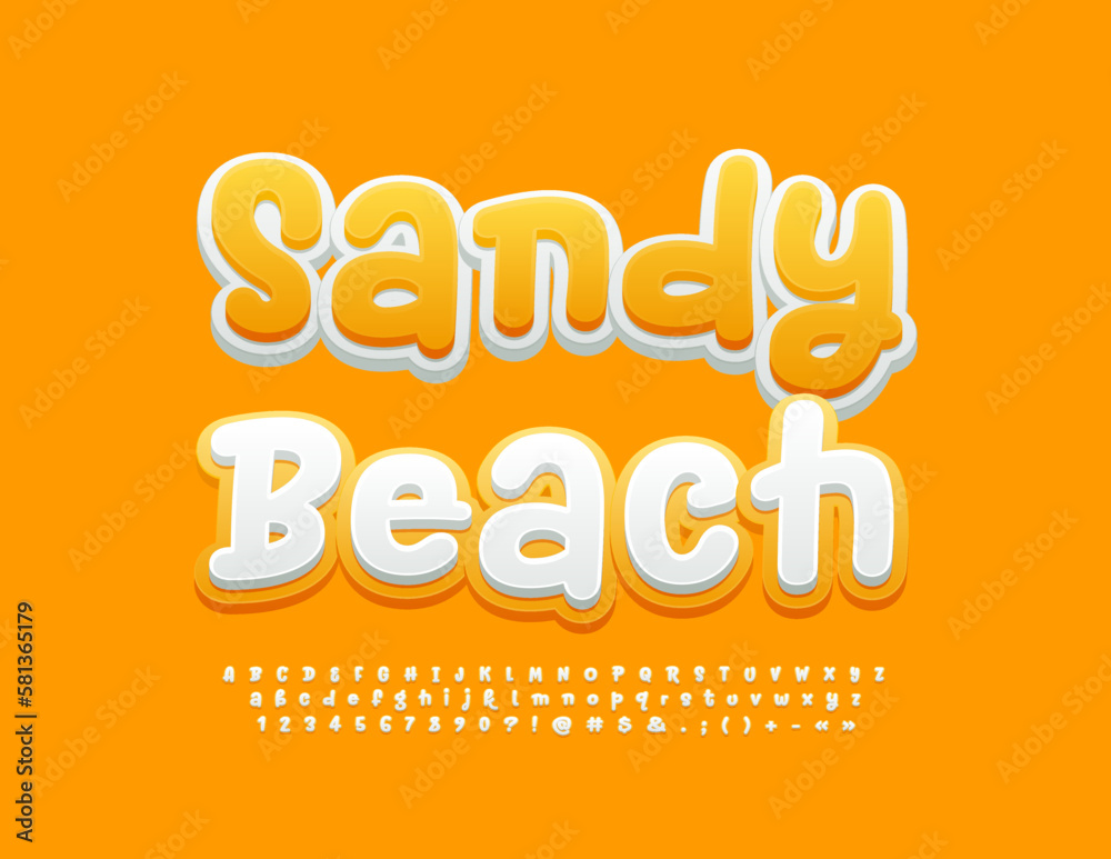 Vector sunny Emblem Sandy Beach. Playful style Font. Funny creative ...
