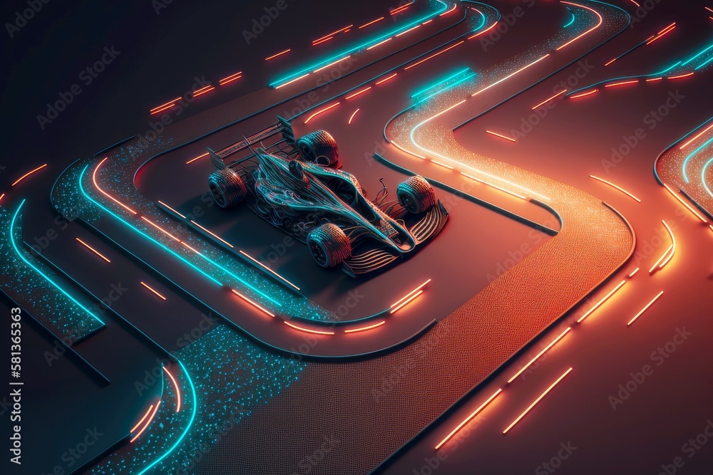 sharp corners and lit racing track for formula one racing, generative ...