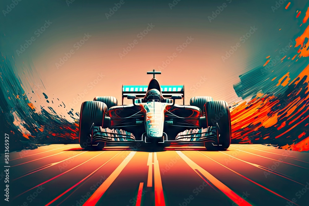 racing car across stadium for formula one racing on blurry background ...