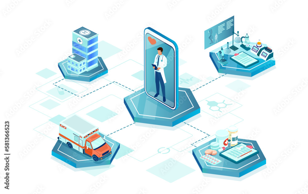 Vector of a centralized network of a healthcare provider Stock Vector ...