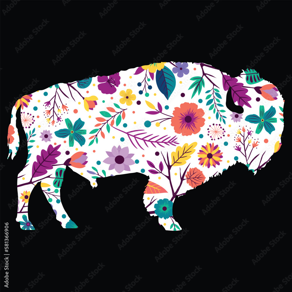 Vetor de Bison Vector, Bison Flower Pattern vector, cute Bison Flower ...
