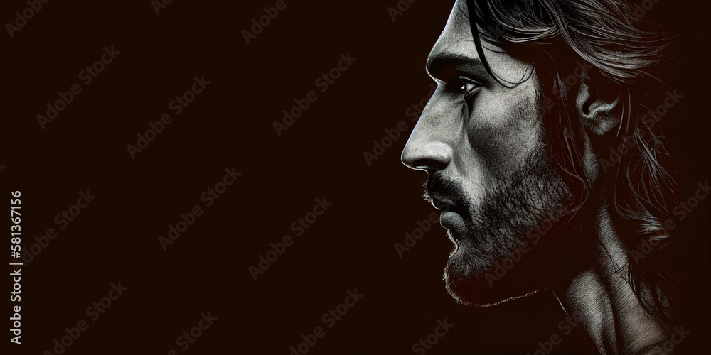 Jesus Christ face side profile with copy space created with Generative ...