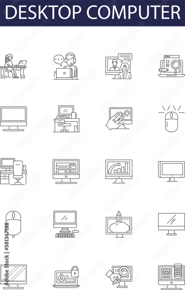 Desktop computer line vector icons and signs. Computer, Personal ...