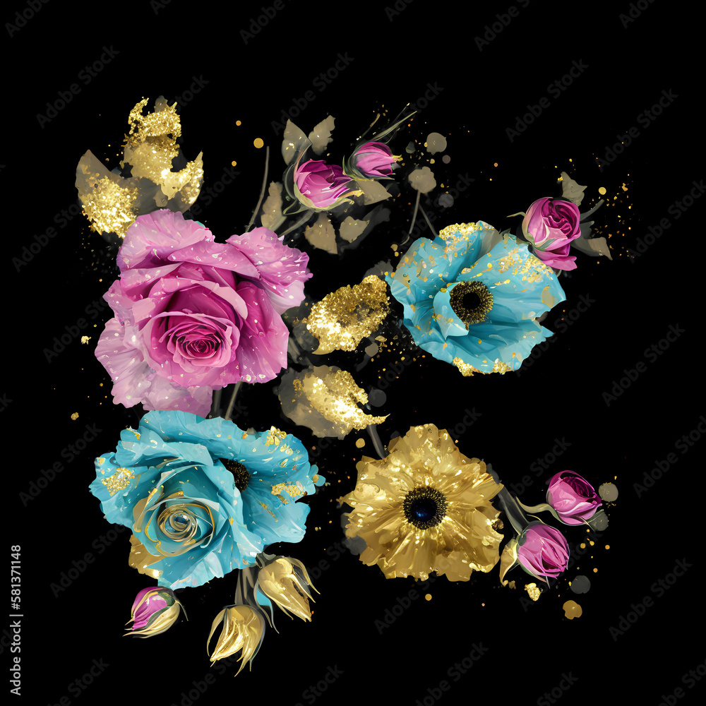 Sparkling flower arrangement, Glitter oil painting bouquet of flowers ...