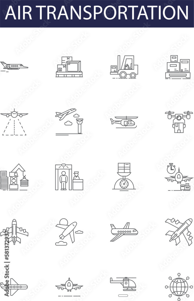 Air transportation line vector icons and signs. Transportation, Flying ...
