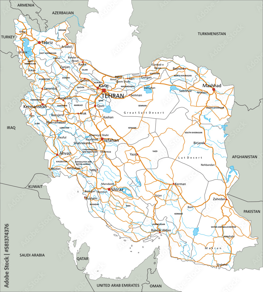 High detailed Iran road map with labeling. Stock Vector | Adobe Stock