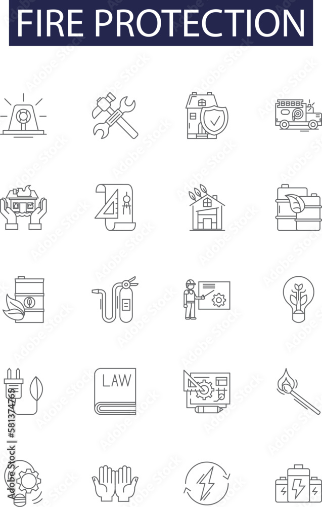 Fire protection line vector icons and signs. Extinguish, Suppression ...