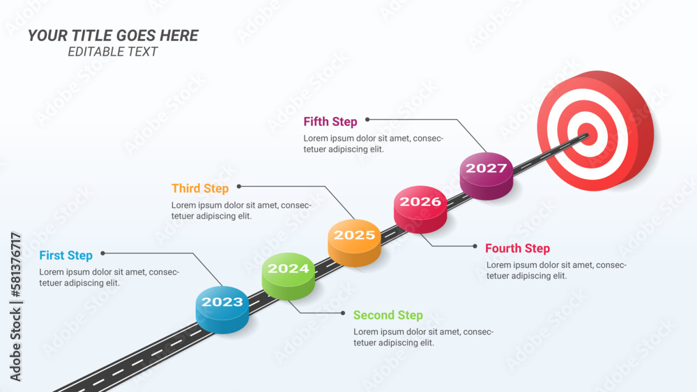 Road Timeline Infographic Presentation Template on a 16:9 Ratio with 3D ...