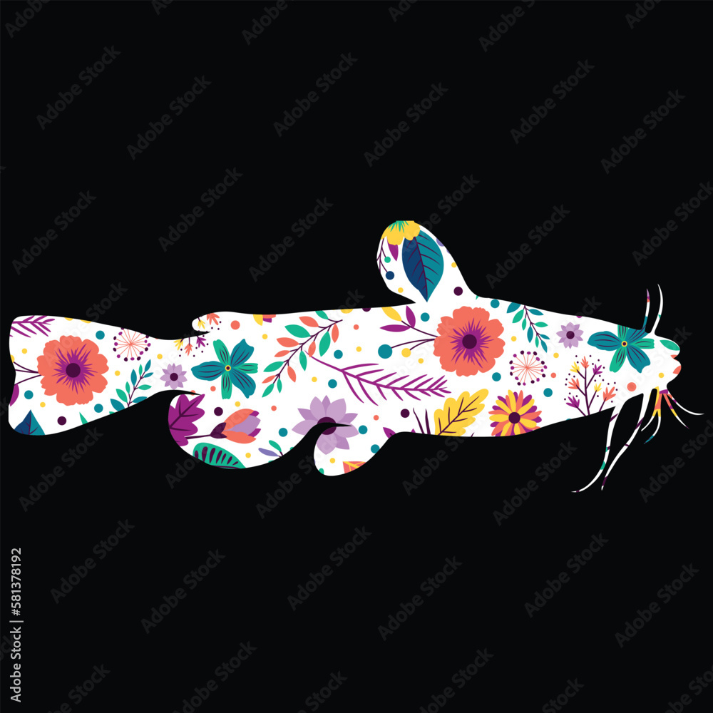 Vetor de Catfish Vector, Catfish Flower Pattern vector, cute Catfish ...