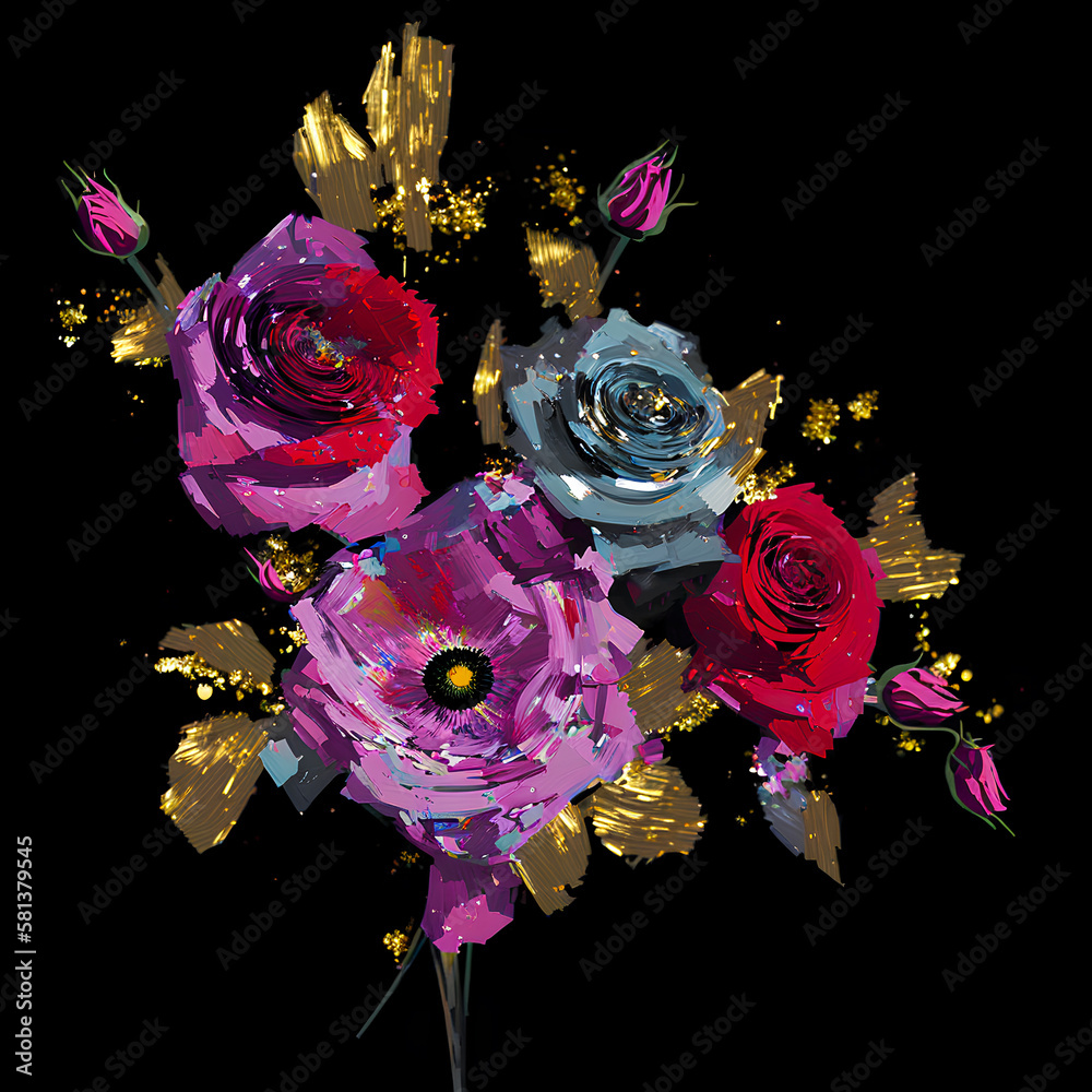 Sparkling flower arrangement, Glitter oil painting bouquet of flowers ...