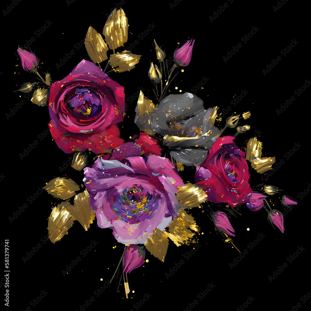Sparkling flower arrangement, Glitter oil painting bouquet of flowers ...
