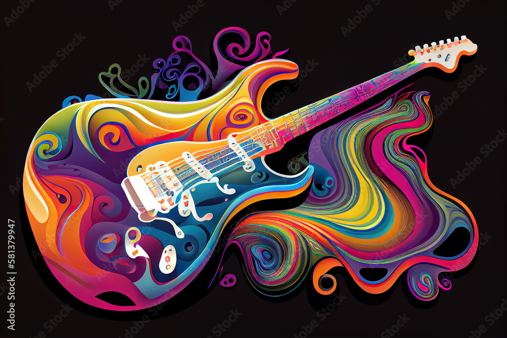 Surprising Illustration of an electric guitar with psychedelic colors ...