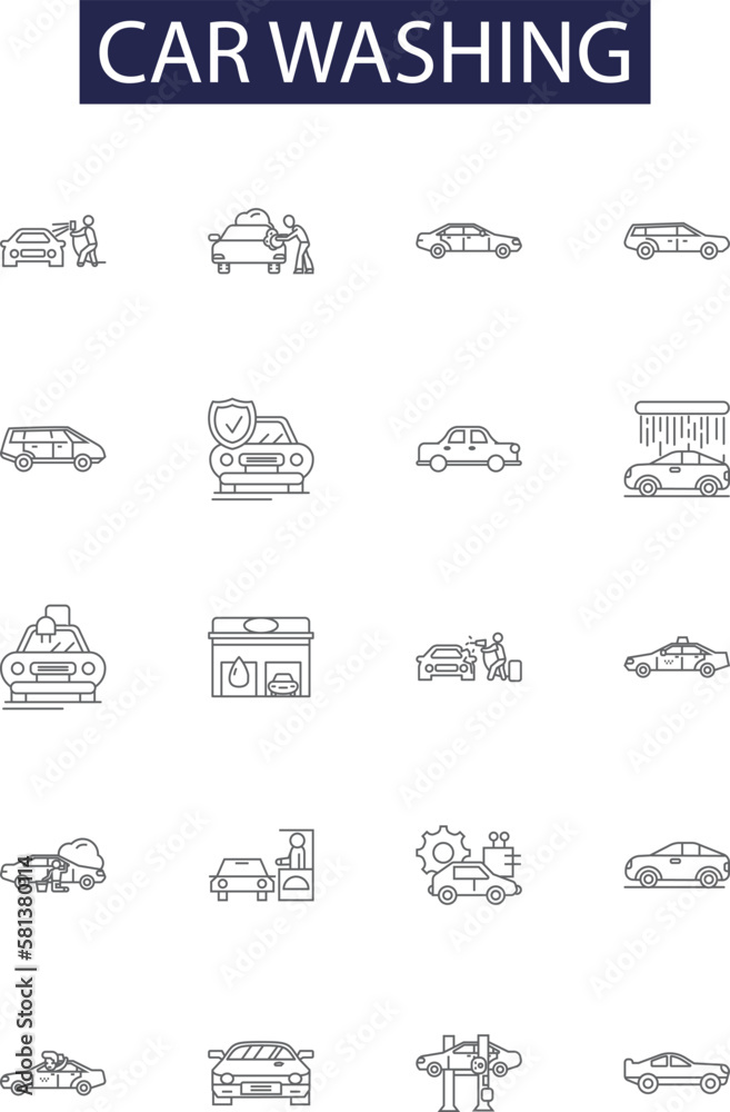 Car washing line vector icons and signs. Washing, Automobile, Cleaning ...