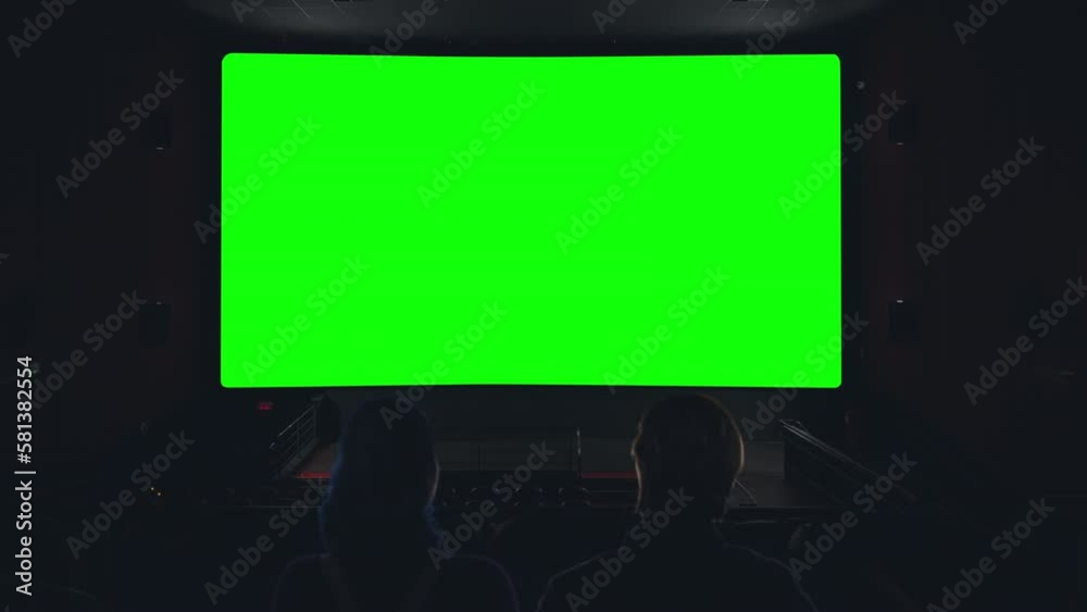 Couple Theater Green Screen Movie View Zoom In Cinema Dark Room. Couple ...