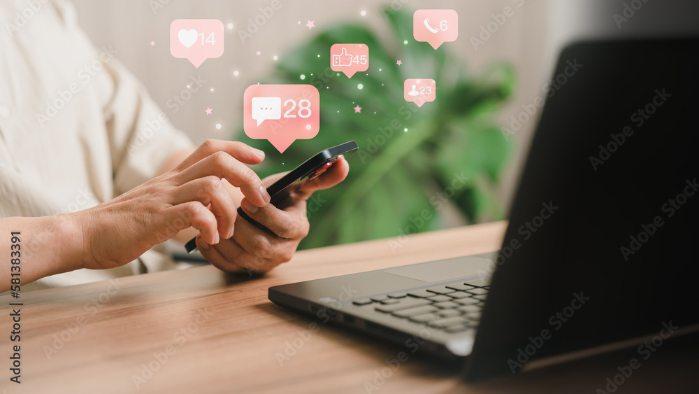 Man using a mobile phone with social media. Concept of living on ...