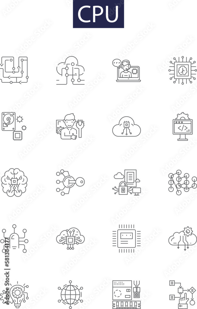 Cpu line vector icons and signs. CPU, Core, Central, Unit, Control ...