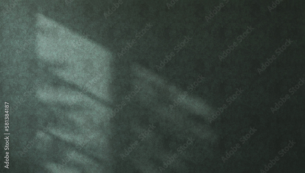 Beautiful sunlight, shadow of window, leaf foliage on blank emerald ...