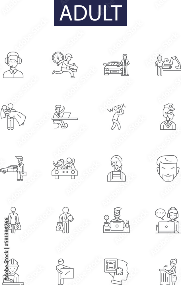 Adult line vector icons and signs. Mature, Grown-up, Adulting, Ageing ...