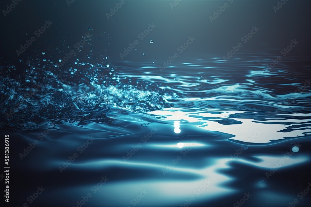 blurry close up of surface water in blue. Abstract of blue water's ...