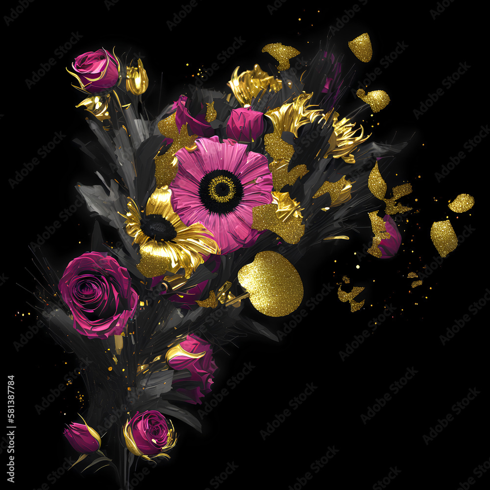 Sparkling flower arrangement, Glitter oil painting bouquet of flowers ...