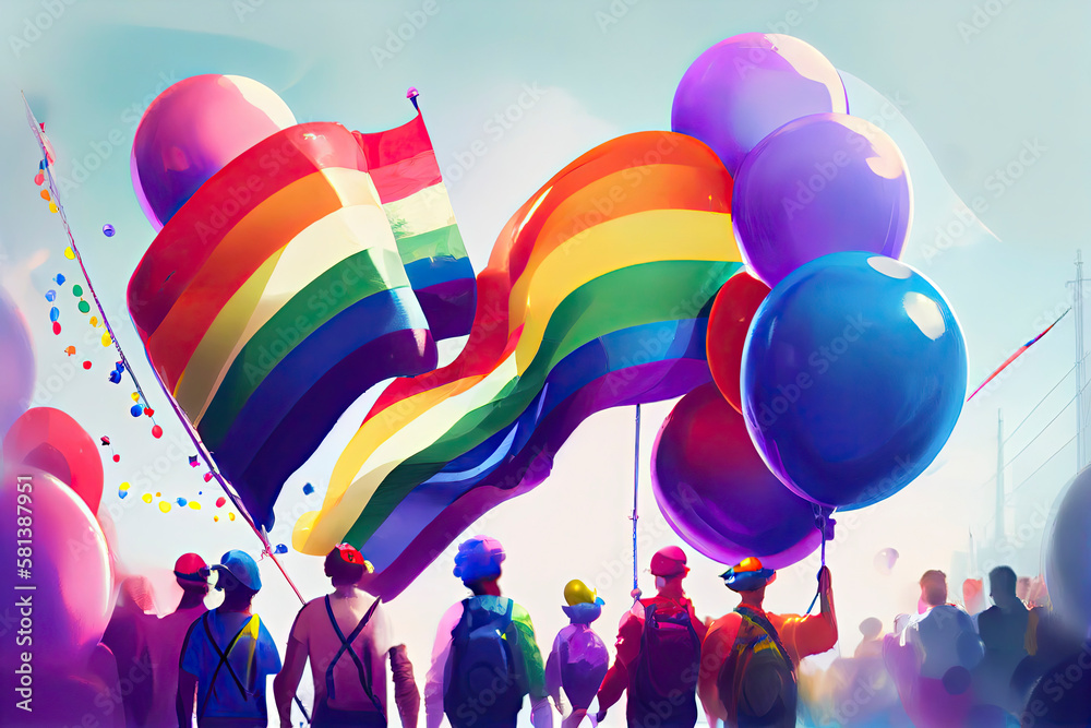 Lgbt people tolerance, parade, flags, balloons, lgbtq+ pride ...