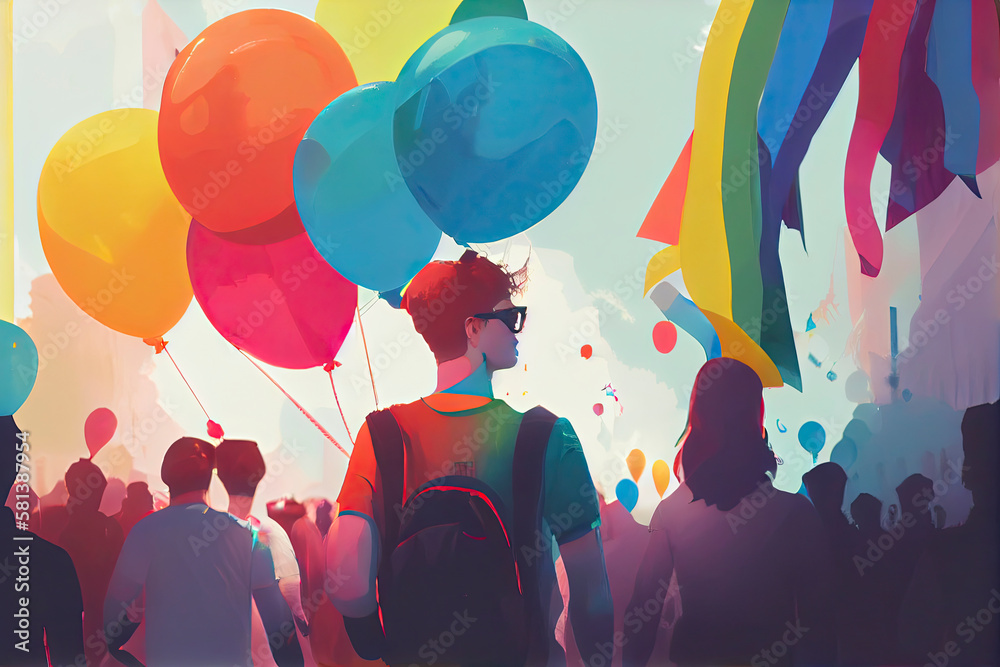 Lgbt people tolerance, parade, flags, balloons, lgbtq+ pride Stock ...