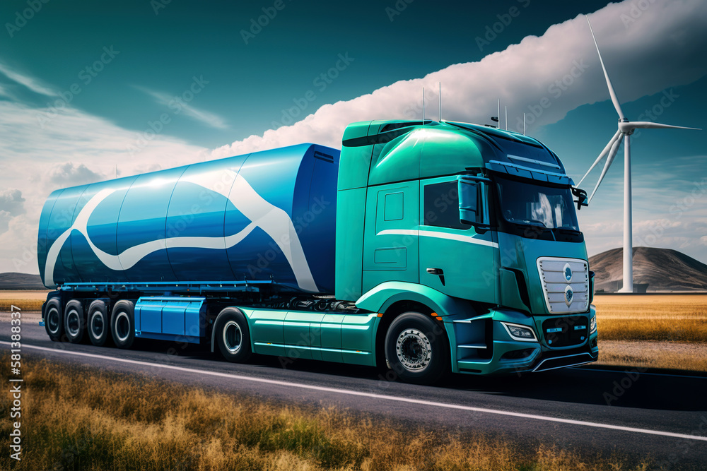 Pure energy. Commercial logistics trucking with green energy ...