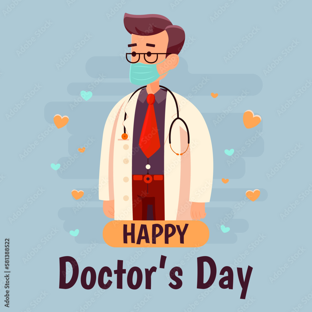Illustration with a cartoon doctor. Banner for national doctor's day ...