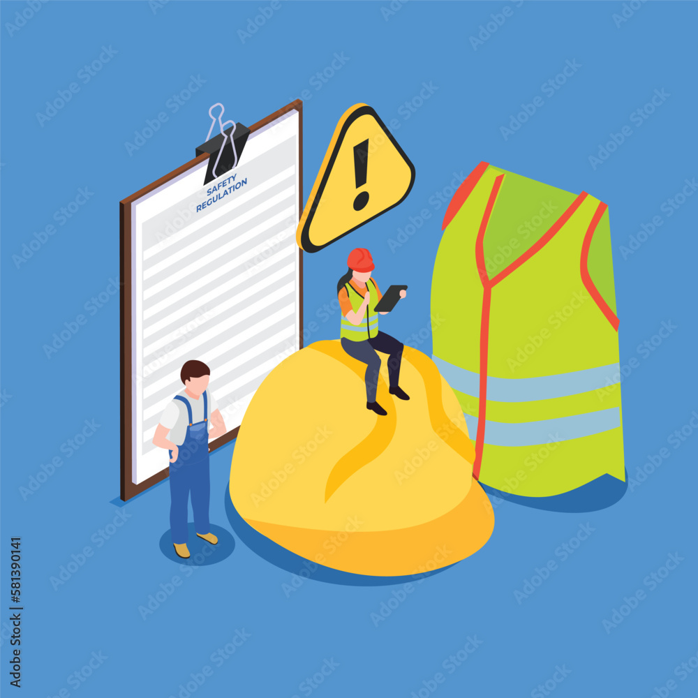 health and safety regulation on the job 3d isometric vector ...