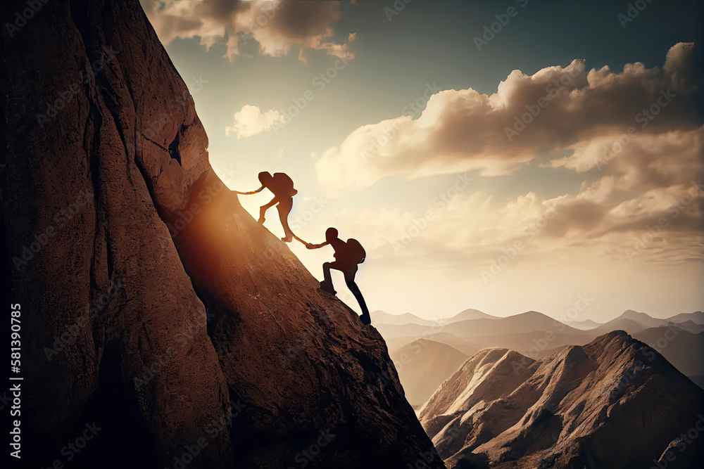 Team work, life goals and self improvement concept. Man helping his ...