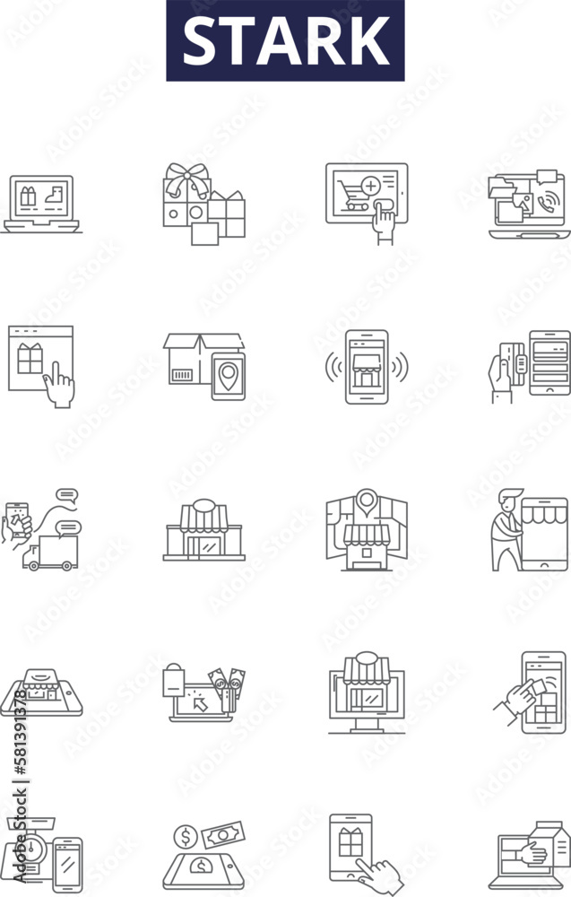 Stark line vector icons and signs. Rigid, Sharp, Defined, Severe, Bold ... Stark line vector icons and signs. Rigid, Sharp, Defined, Severe, Bold ...