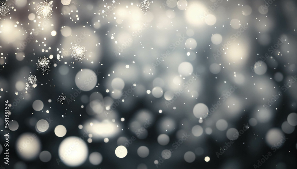 Christmas celebration background banner of silver snow with bokeh ...