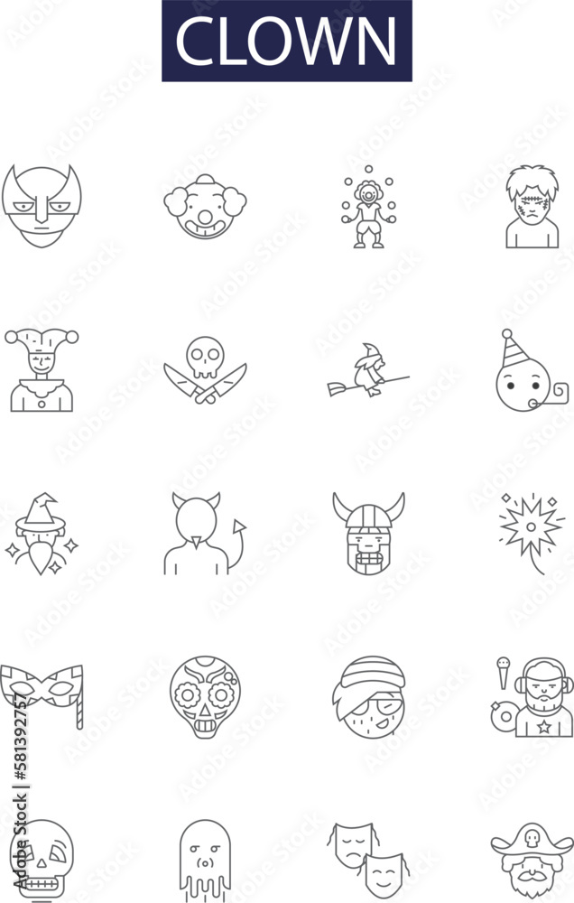 Clown line vector icons and signs. Mime, Harlequin, Entertainer, Bozo ...