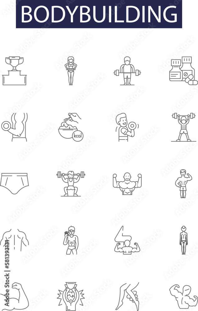 Bodybuilding line vector icons and signs. Muscles, Exercise, Strength ...