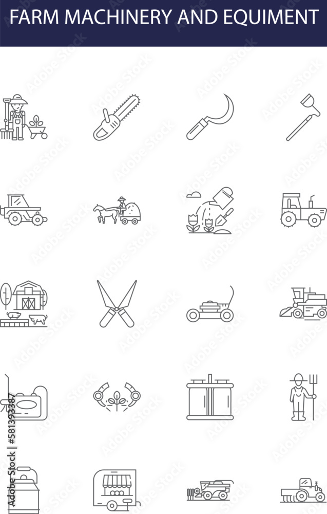 Farm machinery and equiment line vector icons and signs. Harvesters ...