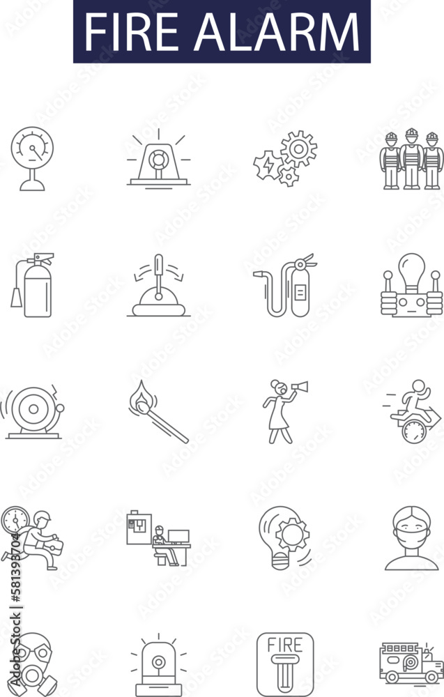 Fire alarm line vector icons and signs. Fire, Warning, Alert, Horn ...