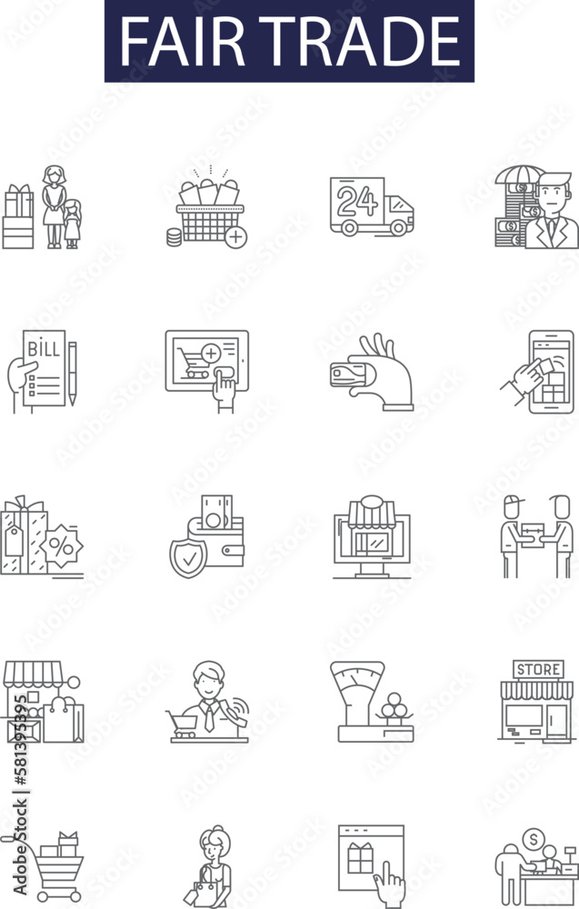 Fair trade line vector icons and signs. trade, concept, business, crowd ...