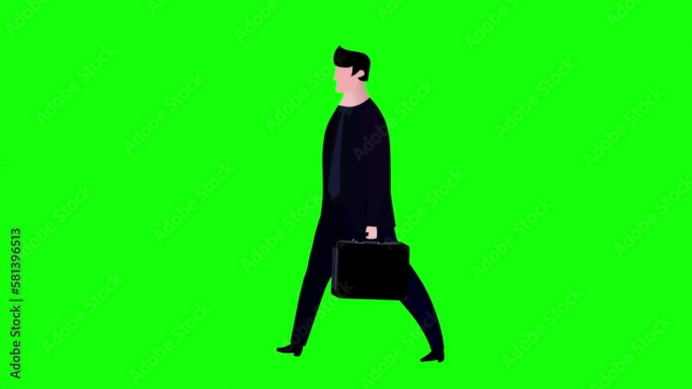 Cartoon businessman black suit character isolated. Walking, stopping ...