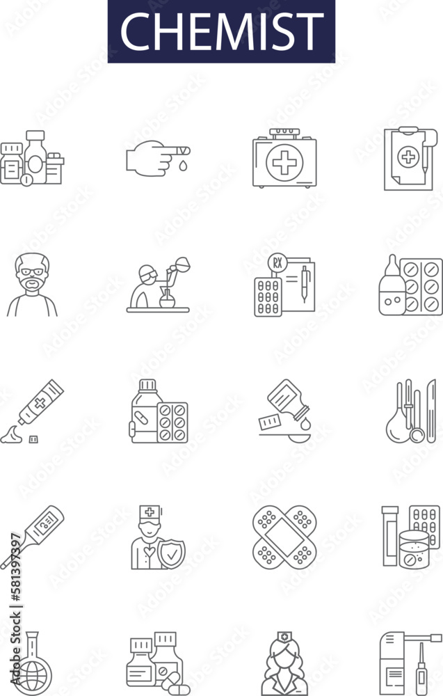 Chemist line vector icons and signs. pharmacist, apothecary, formulator ...