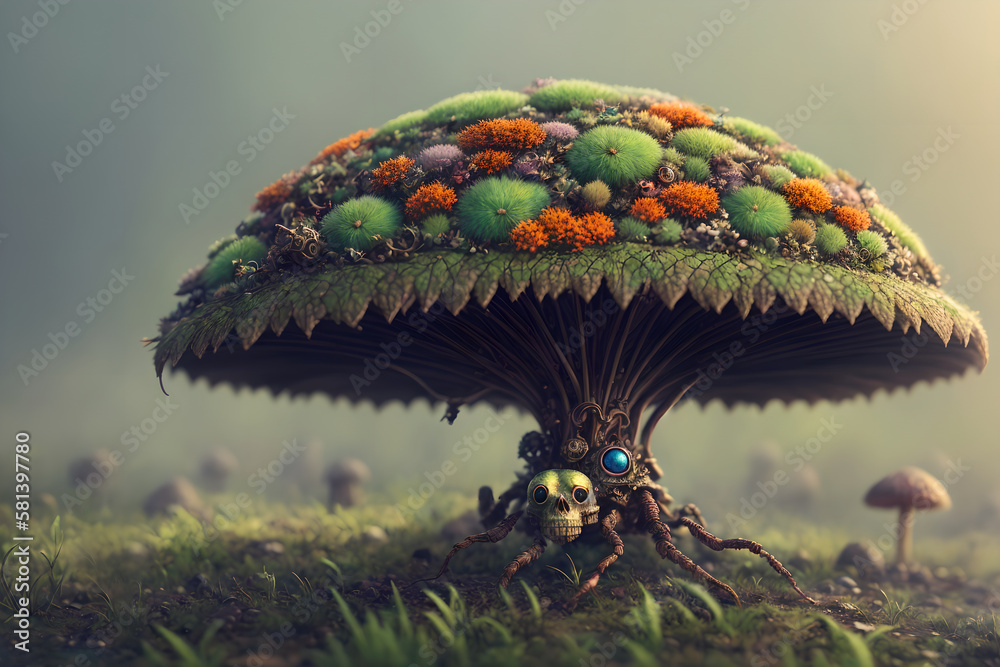 Scary small evil goblin-insect infected by parasite mushroom in the ...