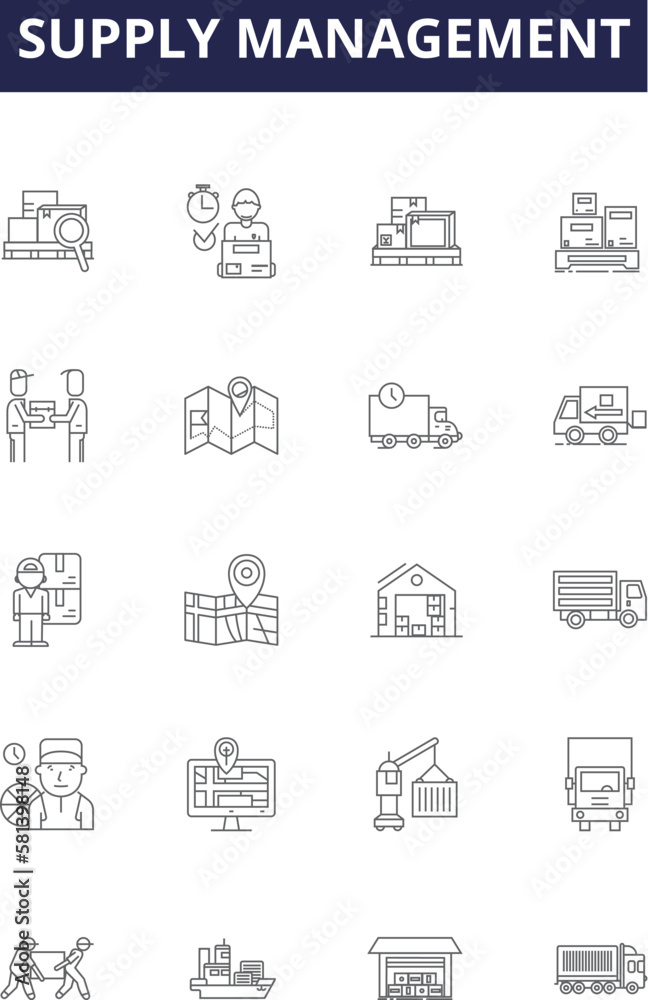 Supply management line vector icons and signs. Sourcing, Logistics ...