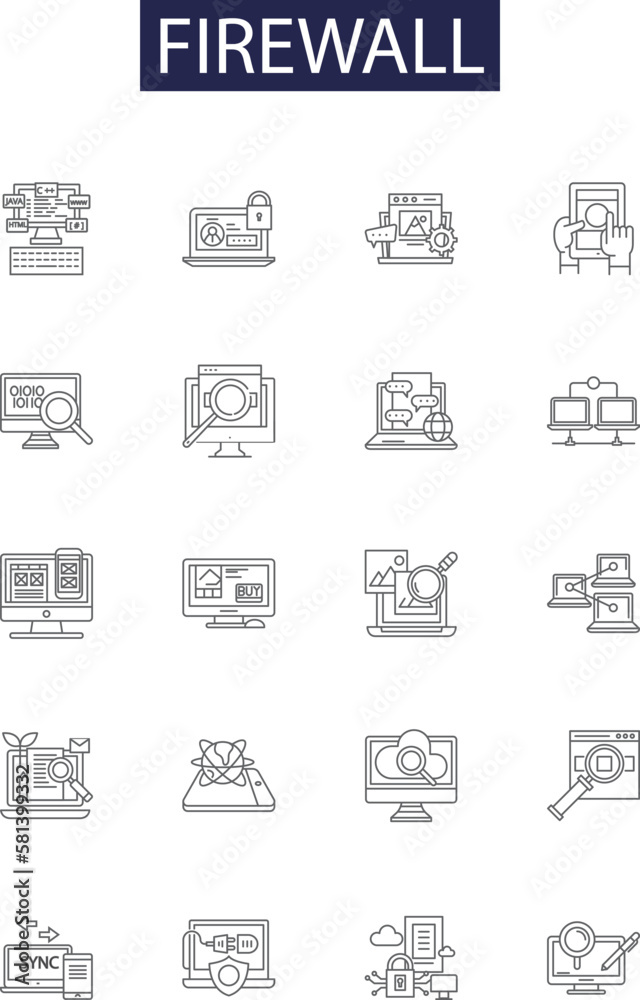 Firewall line vector icons and signs. protection, security, perimeter ...