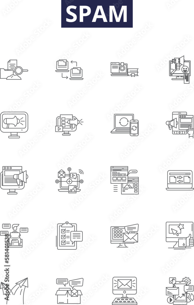 Spam line vector icons and signs. Junk, Unwanted, Filtered, Bot ...